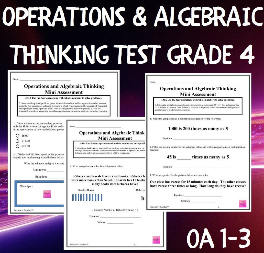 Operations and Algebraic Thinking Assessments Grade 4 (4.OA.1-3) - Etsy