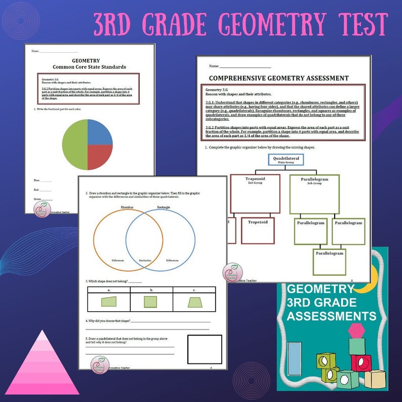 Geometry 3rd Grade Math Assessment G. 1-2 - Etsy