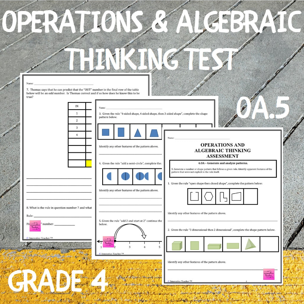 Operations and Algebraic Thinking Assessment BUNDLE Grade 4 (4.OA.1-5 ...