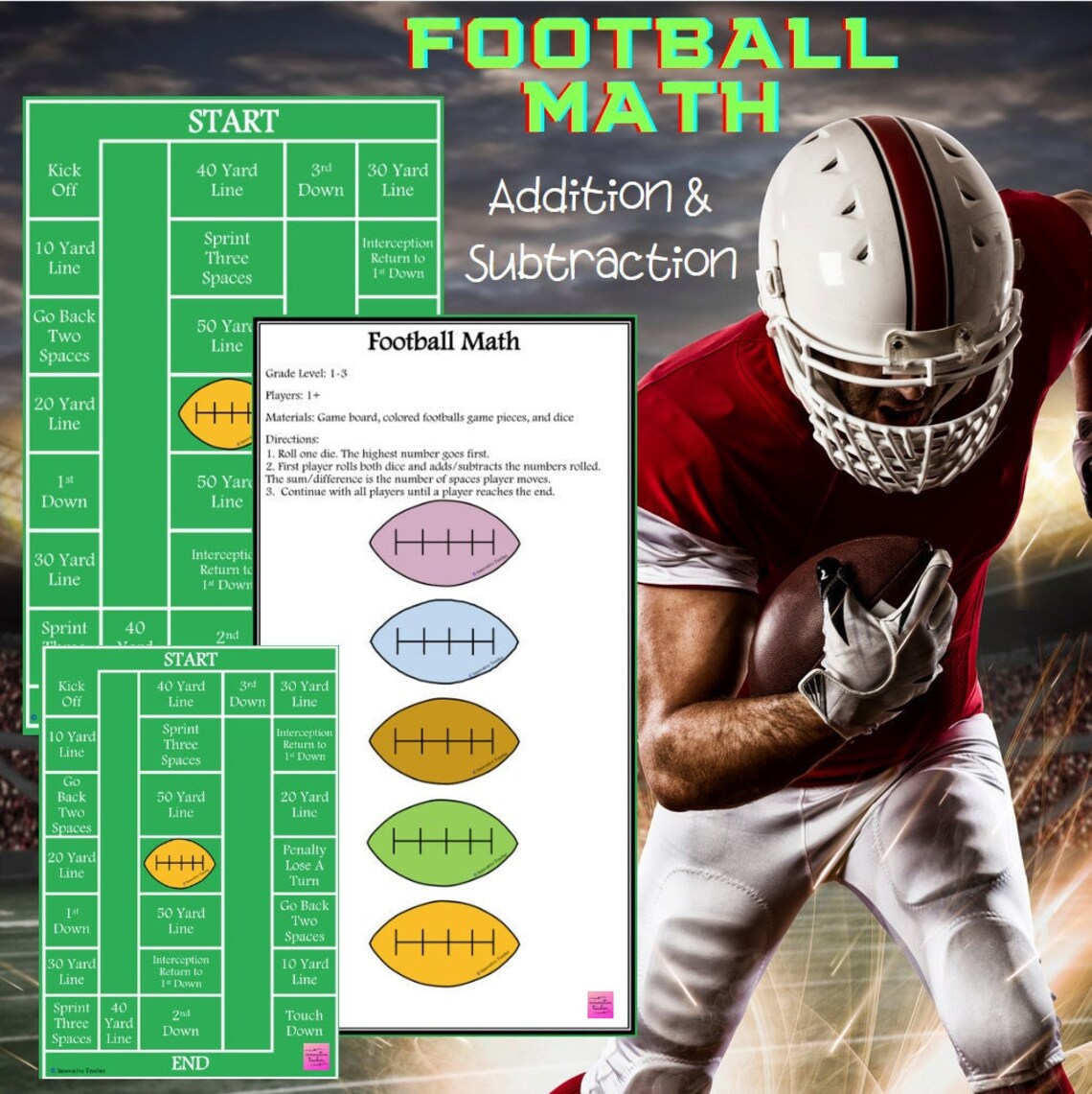 Football Addition or Subtraction Math Game & Boards - Etsy