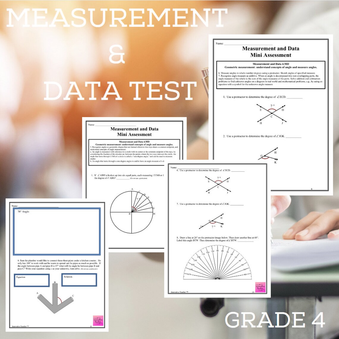 Measurement and Data Assessments BUNDLE Grade 4 (4.MD.1-7) - Etsy UK