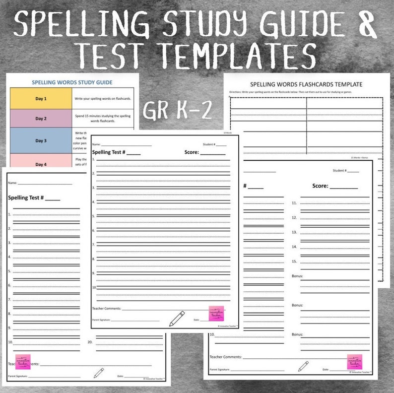 Spelling Study Guide & Test Templates - Primary Grades K-2 - Etsy