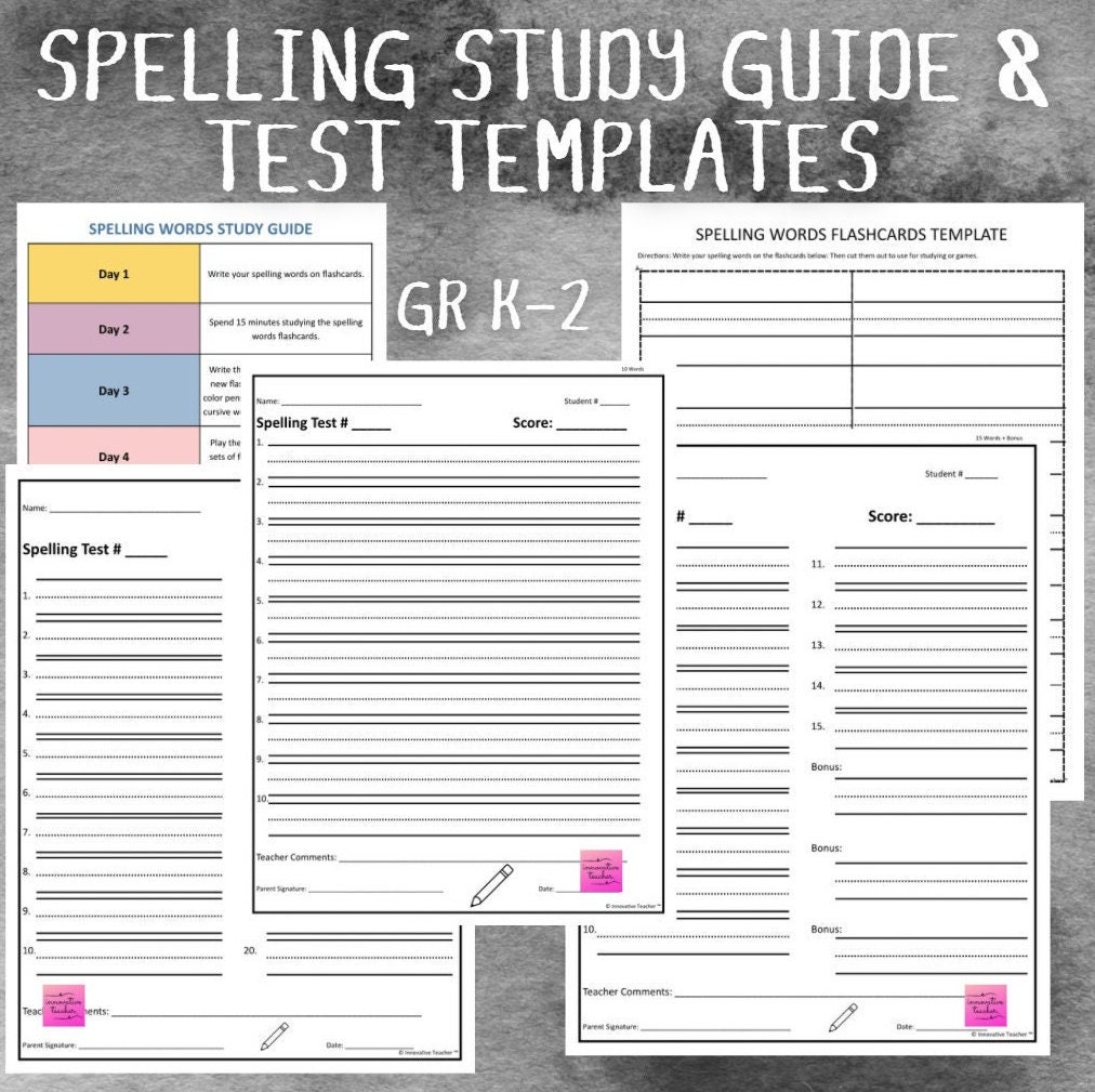 Spelling Study Guide & Test Templates - Primary Grades K-2 - Etsy