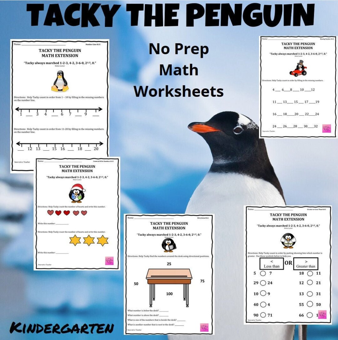 Tacky the Penguin Math Worksheets | Kindergarten - Etsy