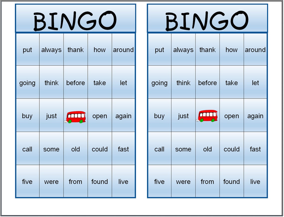 Sight Word Bingo Game Prek-k - Etsy