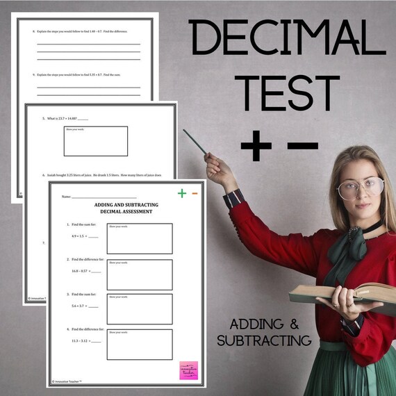 Adding and Subtracting Decimal Math Assessment - Etsy