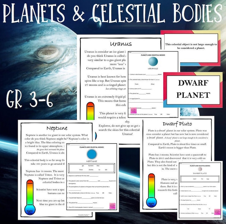 Planets and Celestial Bodies NO PREP Science Worksheets - Etsy