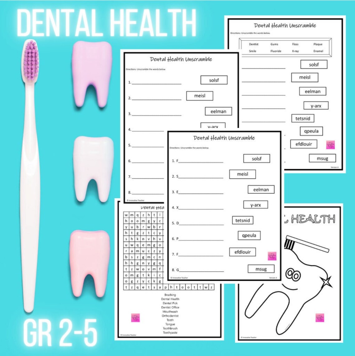 Dental Health Printable Worksheets - Etsy