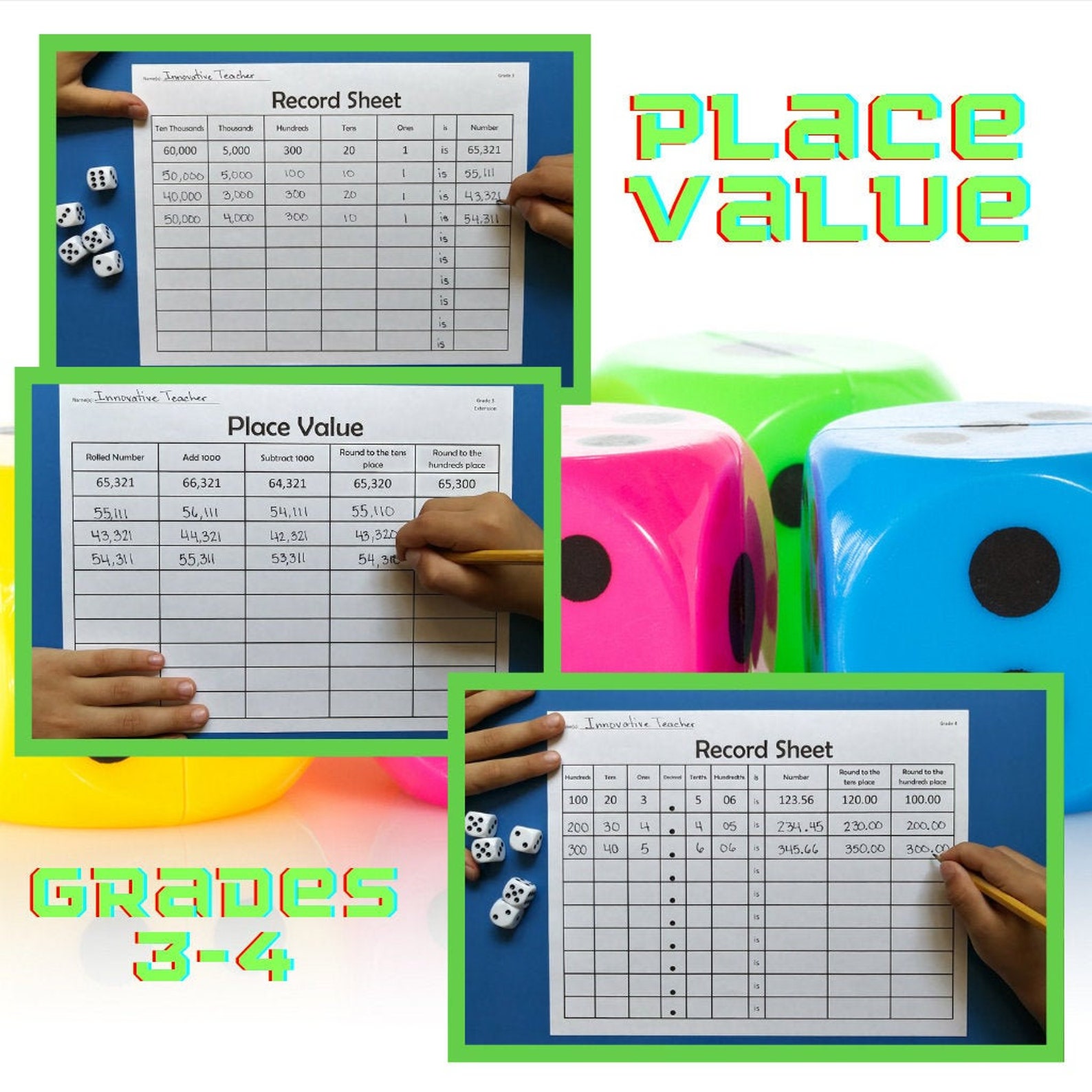 Place Value Dice Math Game Grades 3-4 - Etsy