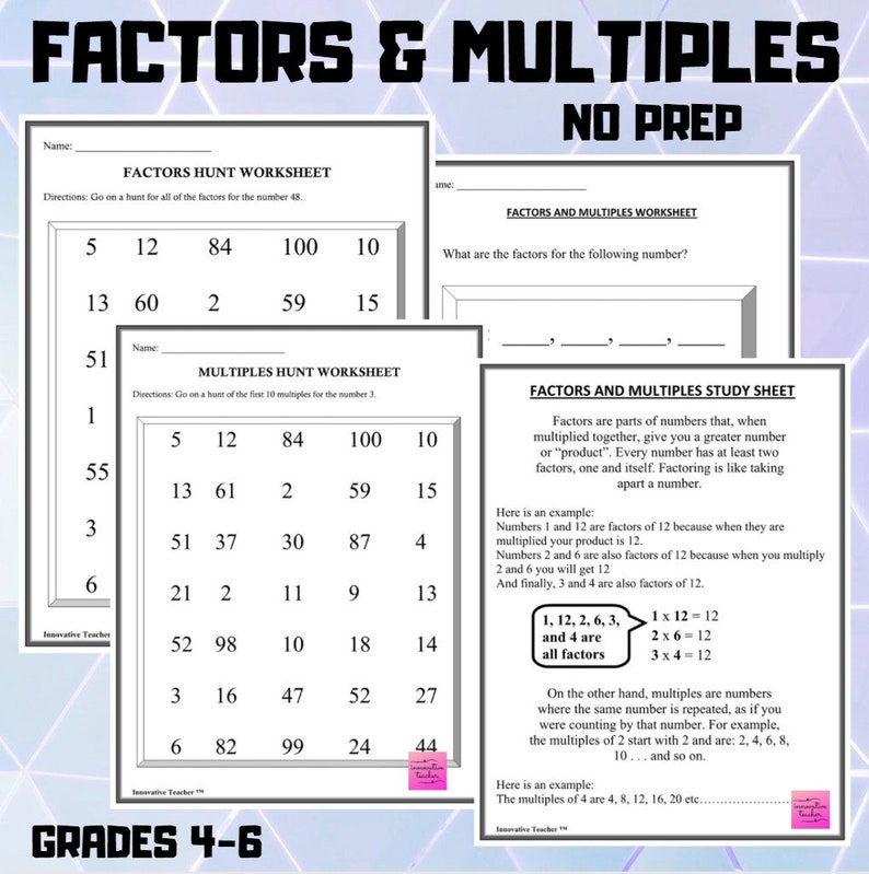Factors and Multiples Math Study Guide and Worksheets - Etsy