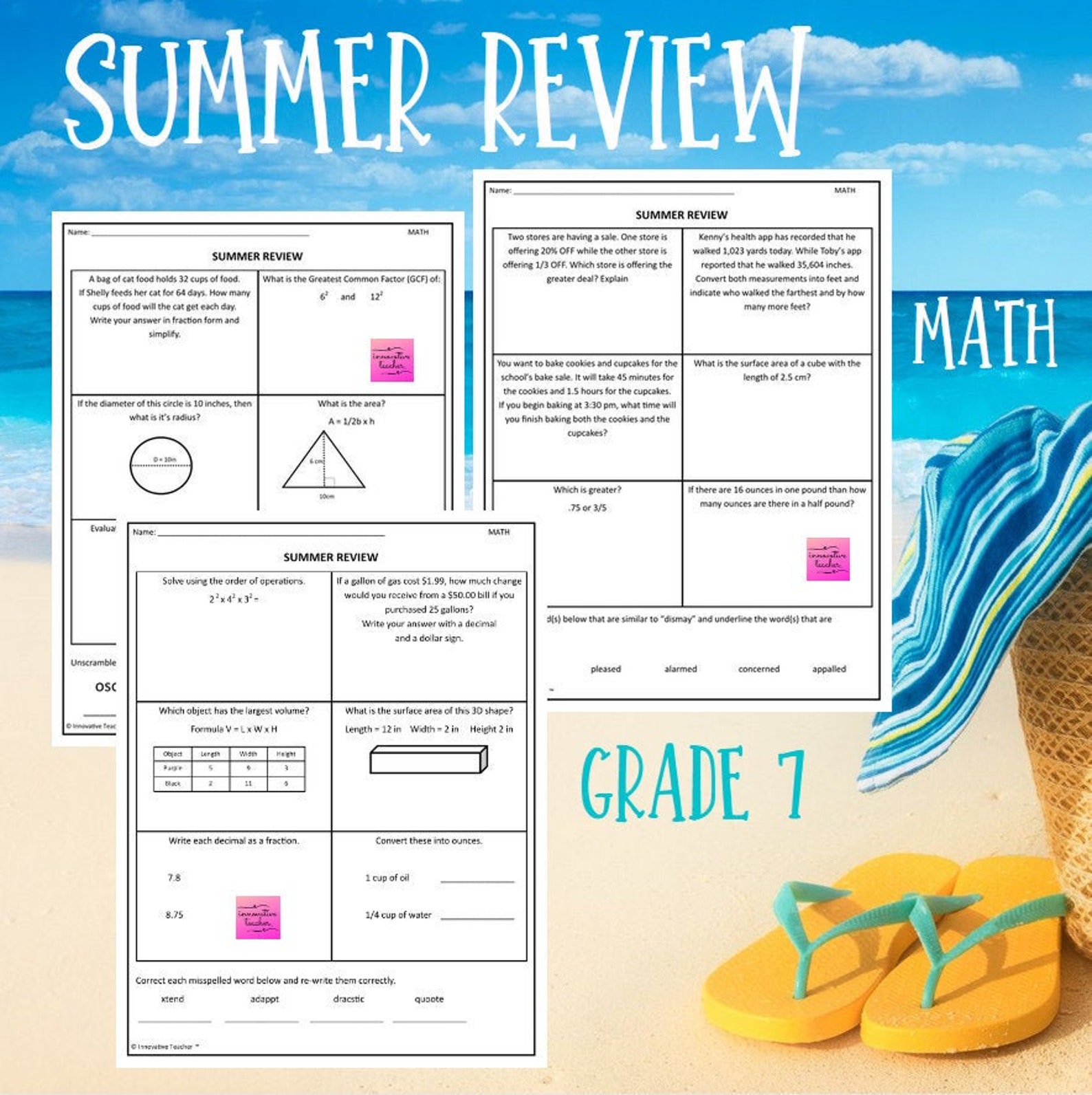 Summer Review 7th Grade Middle School Etsy summer-review-7th-grade-middle-school-etsy