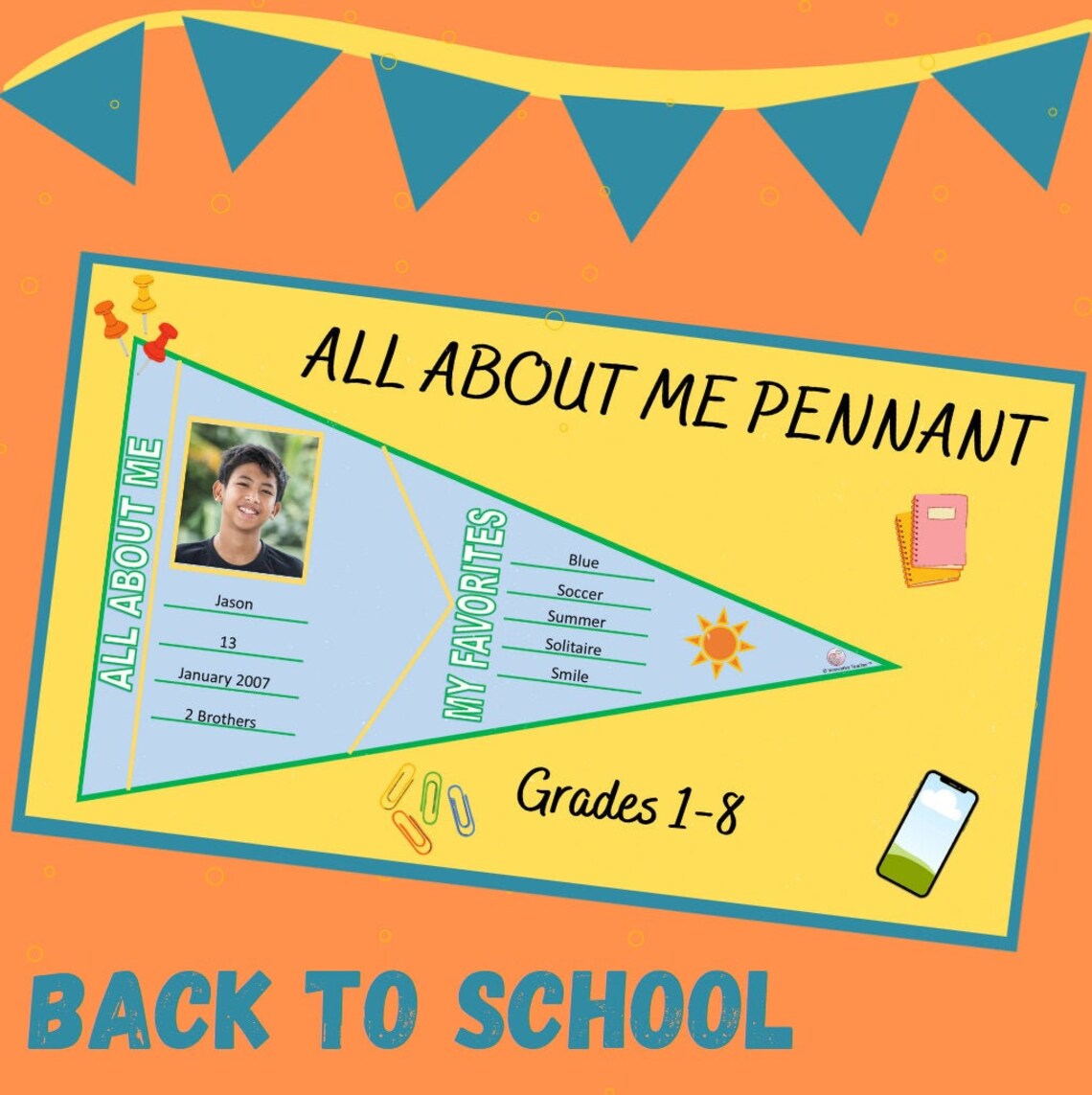 Back to School All About Me Pennant Flag | Etsy