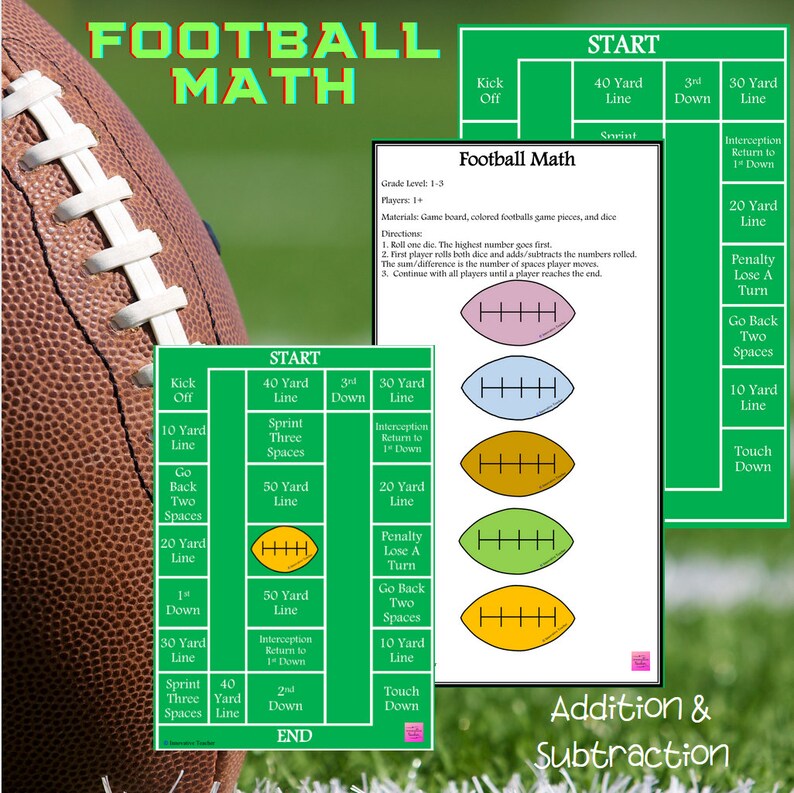 Football Addition or Subtraction Math Game & Boards - Etsy