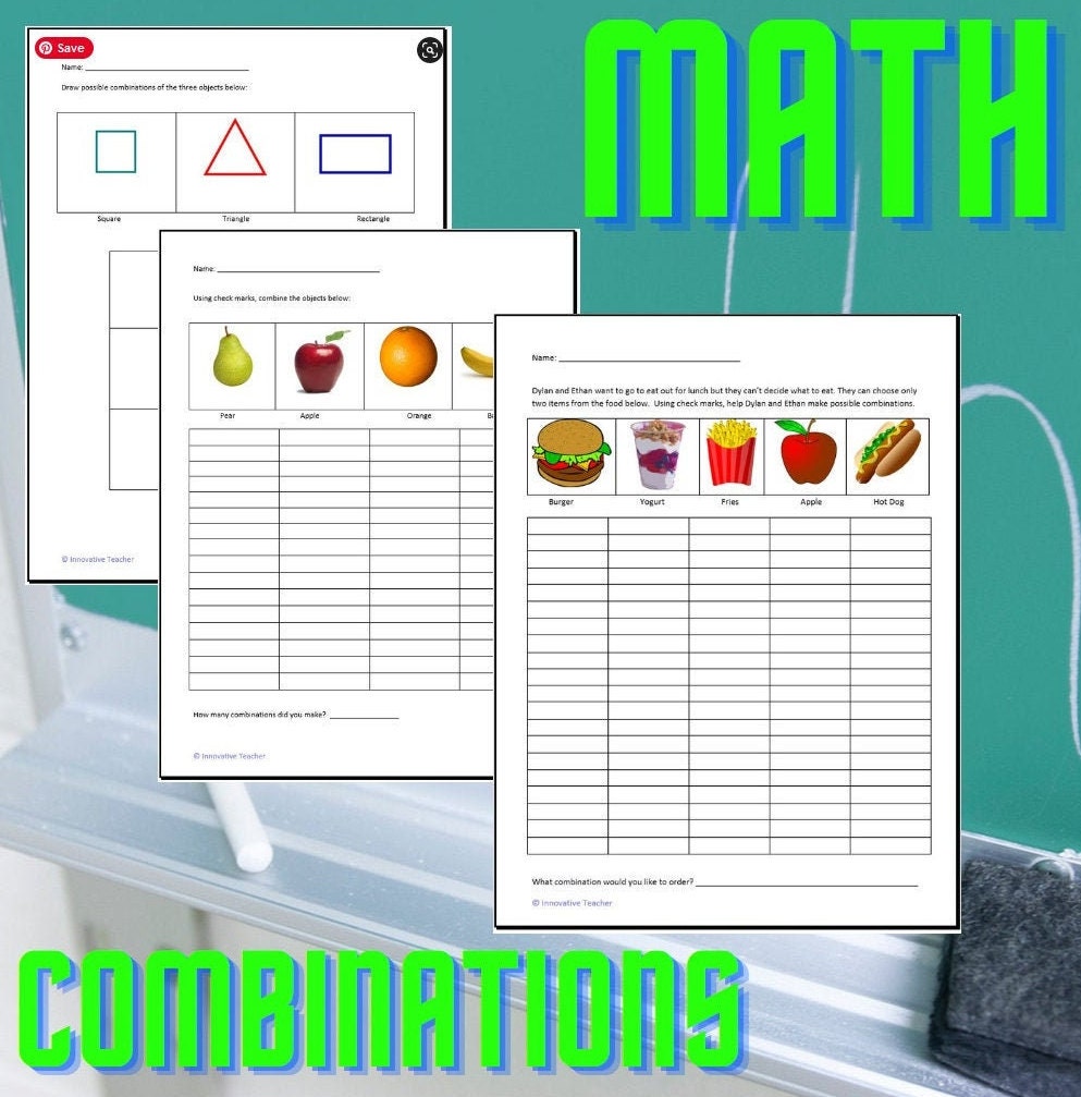 Math Combinations (permutations) Worksheet - Etsy