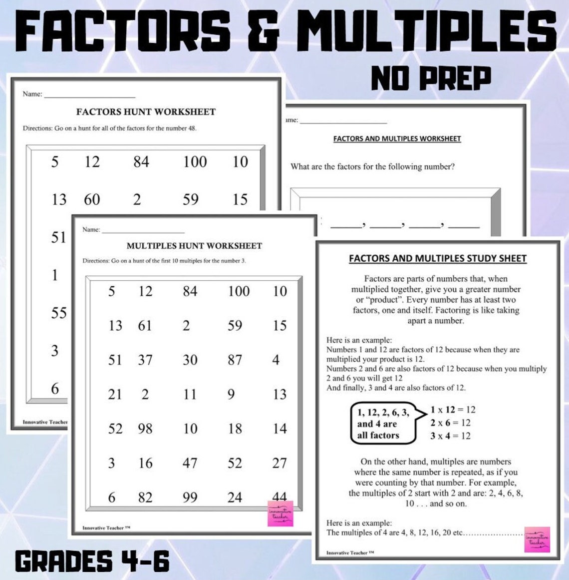 Factors and Multiples Math Study Guide and Worksheets - Etsy