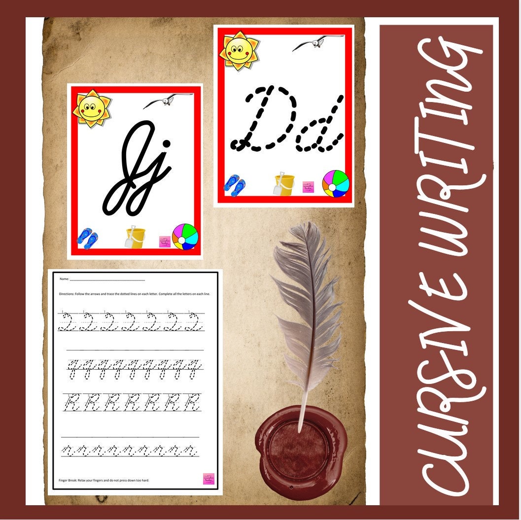 Cursive Letters Wall Classroom Decor & Worksheets | Beach Themed - Etsy