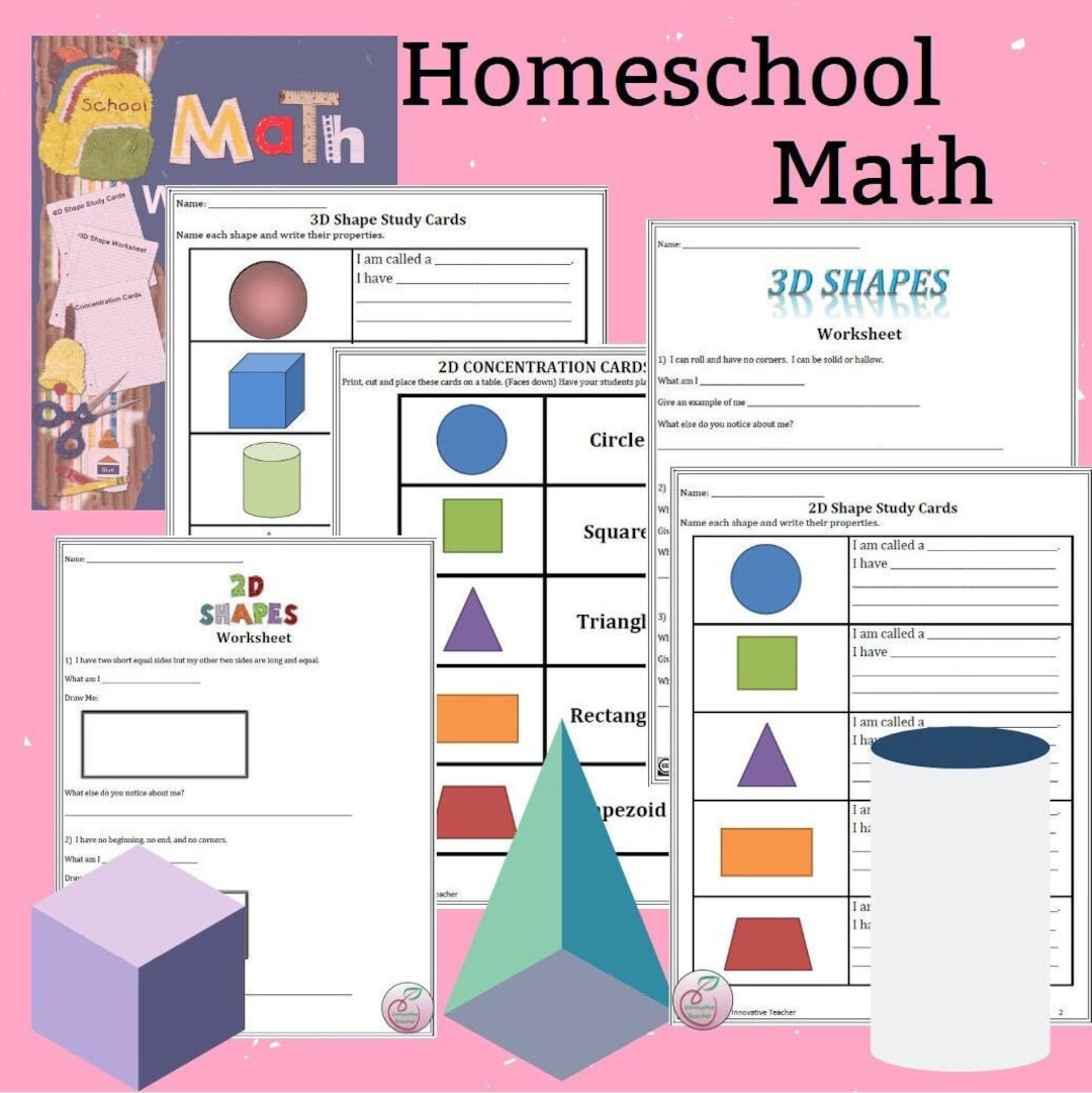 2D & 3D Math Study Cards, Game, and Worksheets - Etsy