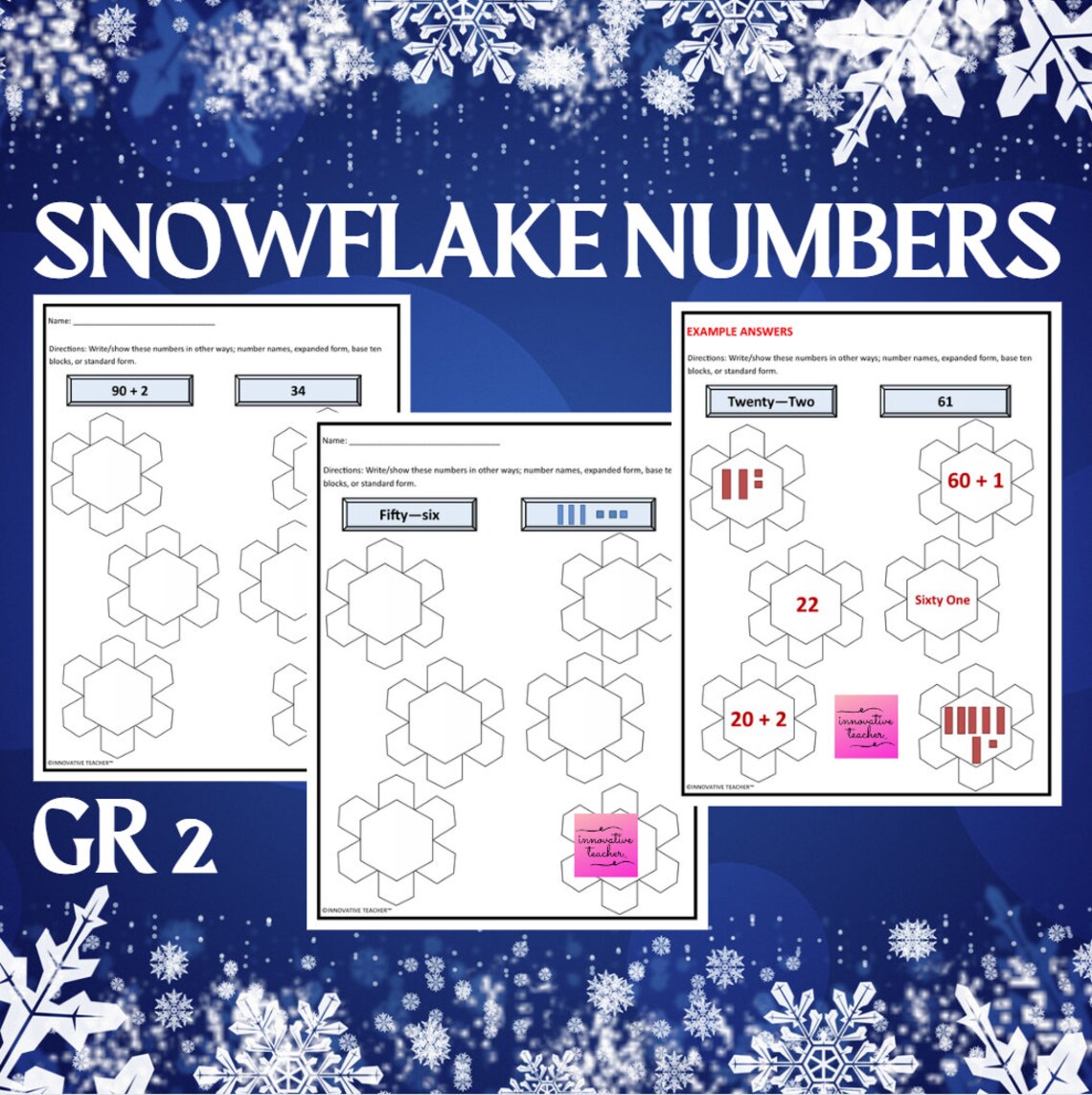 Numbers Worksheets Grade 2 Winter Snowflakes - Etsy