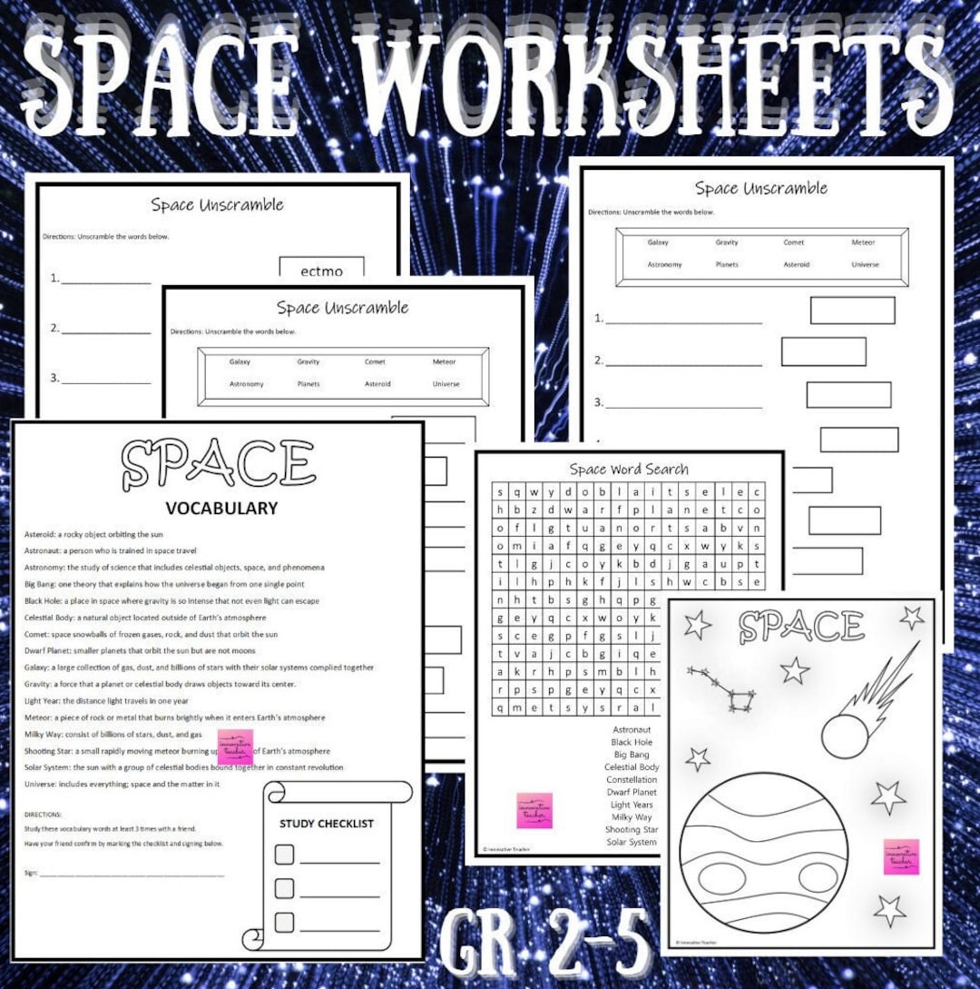 Space Printable Worksheets - Etsy