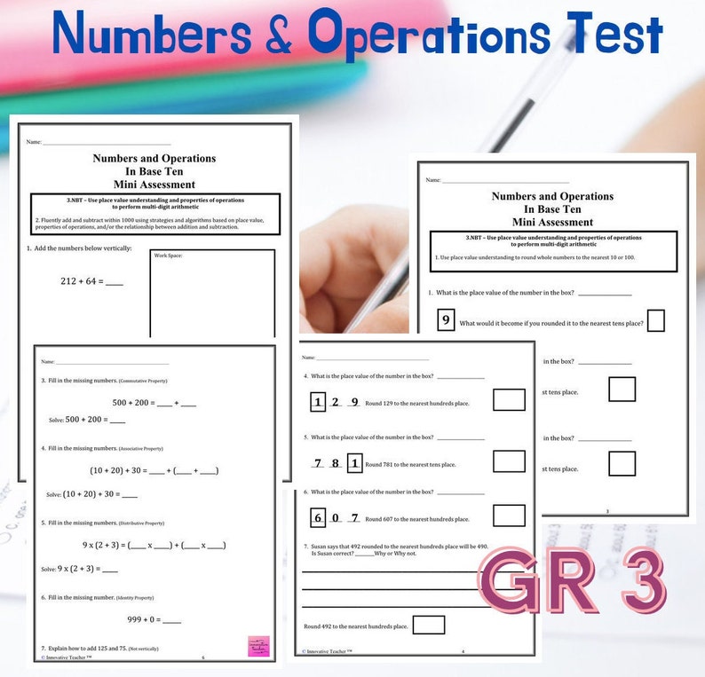 Numbers and Operations in Base Ten Assessments Grade 3 (NBT. 1-3) - Etsy