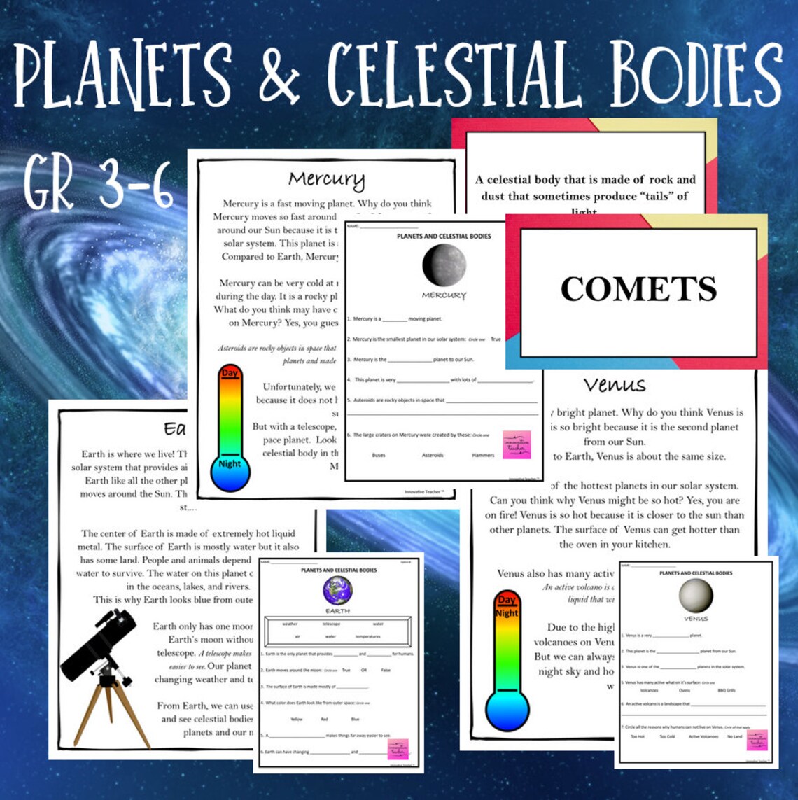 Planets and Celestial Bodies NO PREP Science Worksheets - Etsy