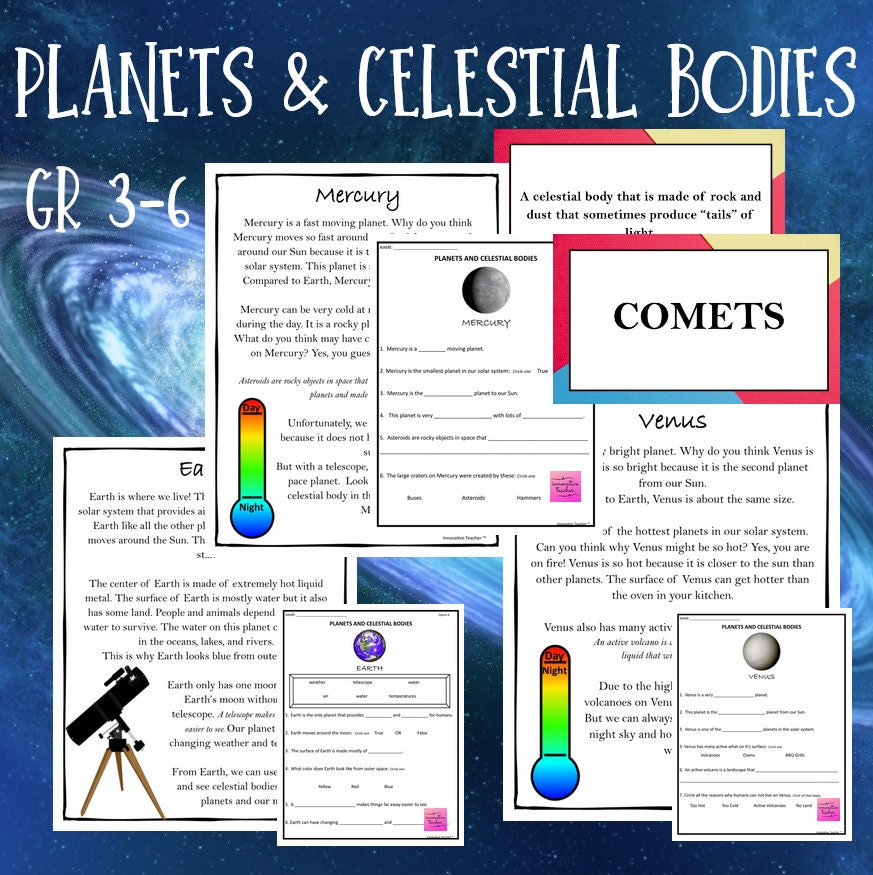 Planets and Celestial Bodies NO PREP Science Worksheets - Etsy