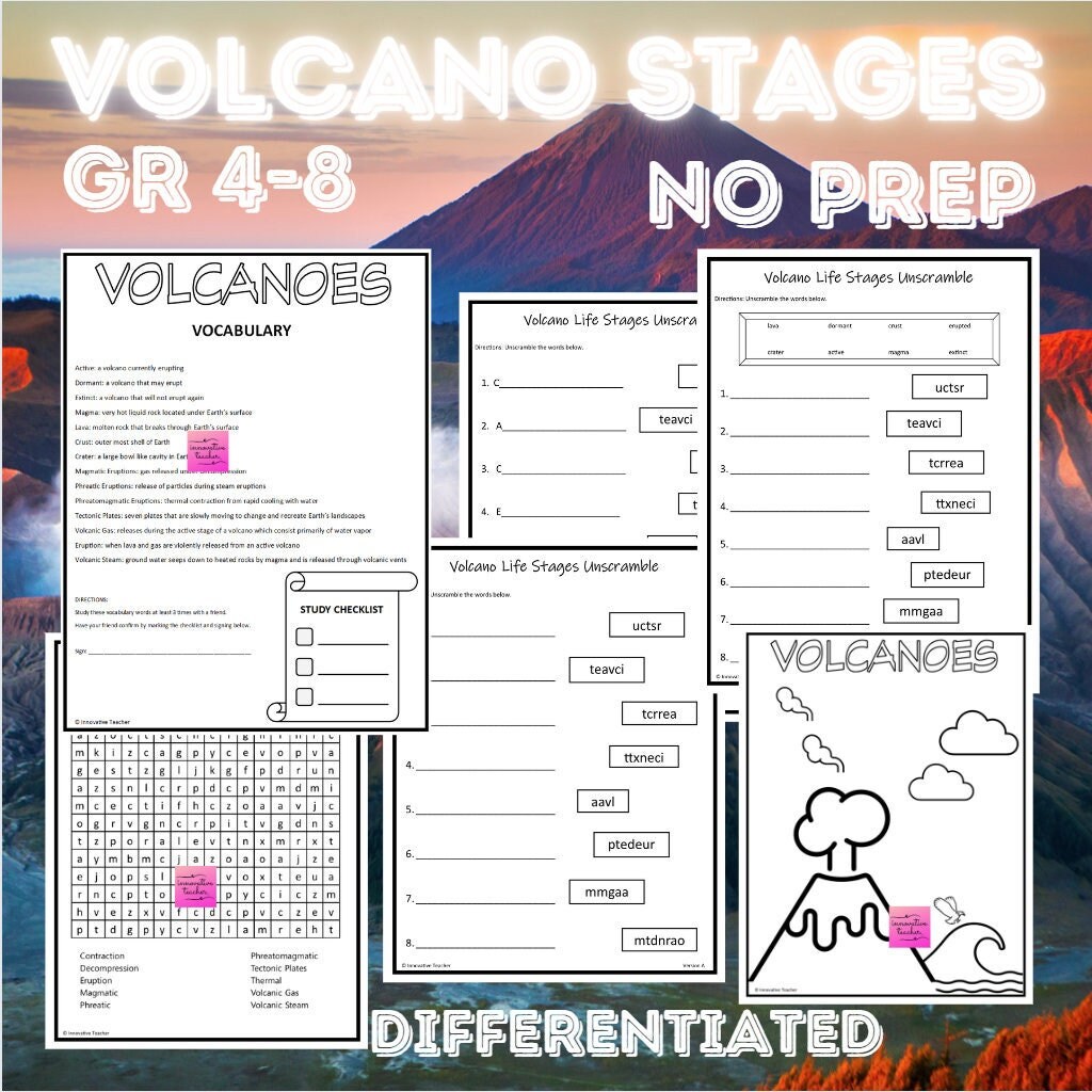 Volcano Stages Worksheets Middle School Science - Etsy