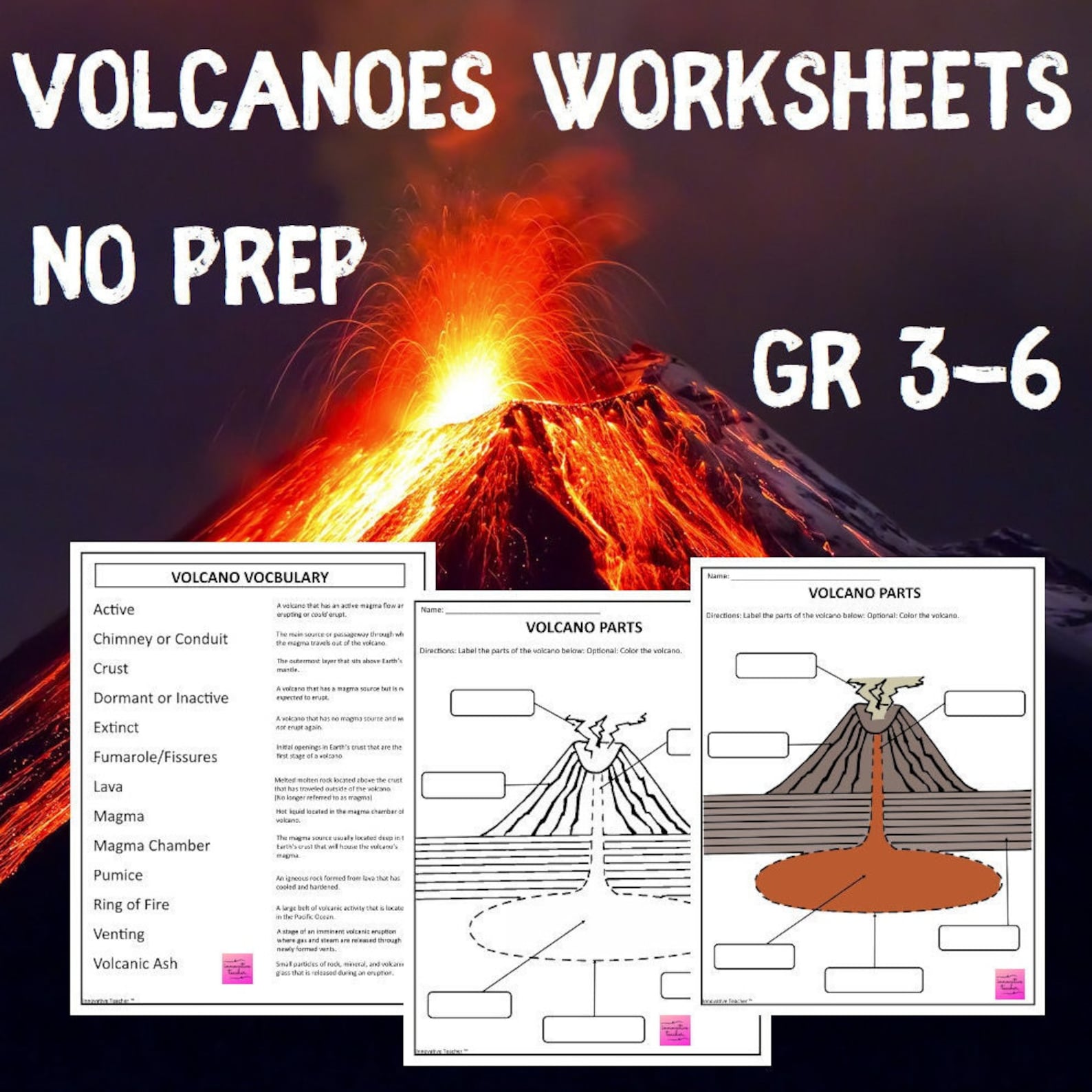 Volcanoes NO PREP Science Worksheets - Etsy
