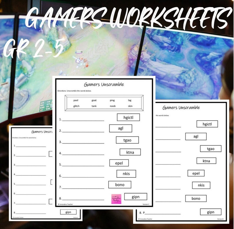 Gamers Worksheets NO PREP | Emergency Sub Plans Gr 2-5 - Etsy