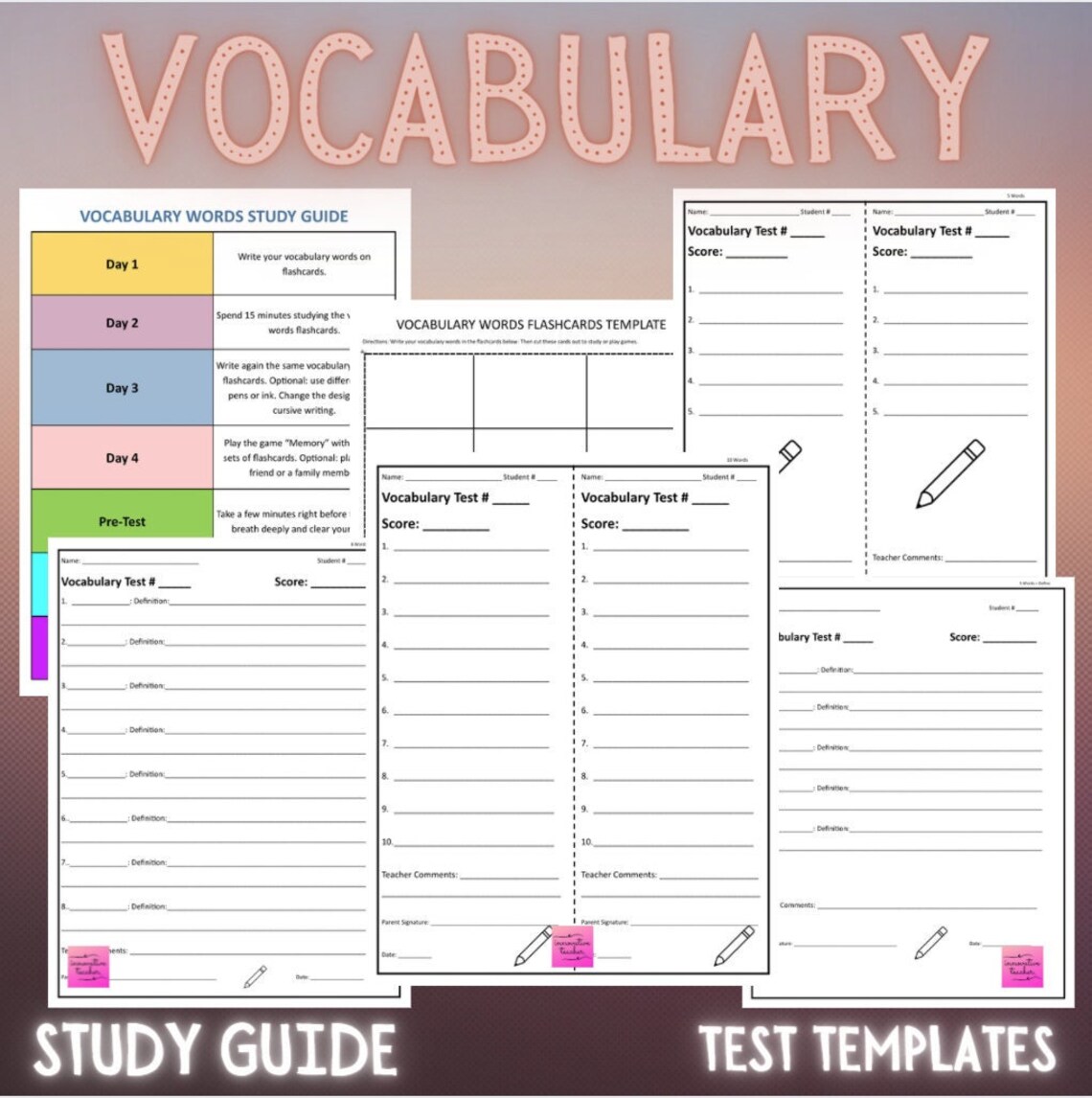 Vocabulary Study Guide & Test Templates - Etsy