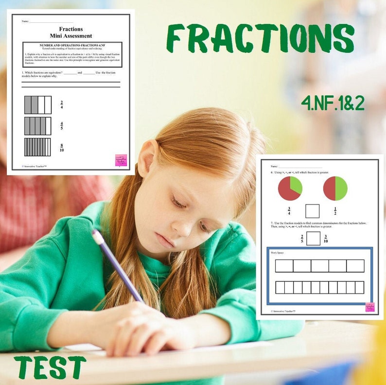 Fractions Math Assessment Grade 4 (4.NF.1 and 2) - Etsy