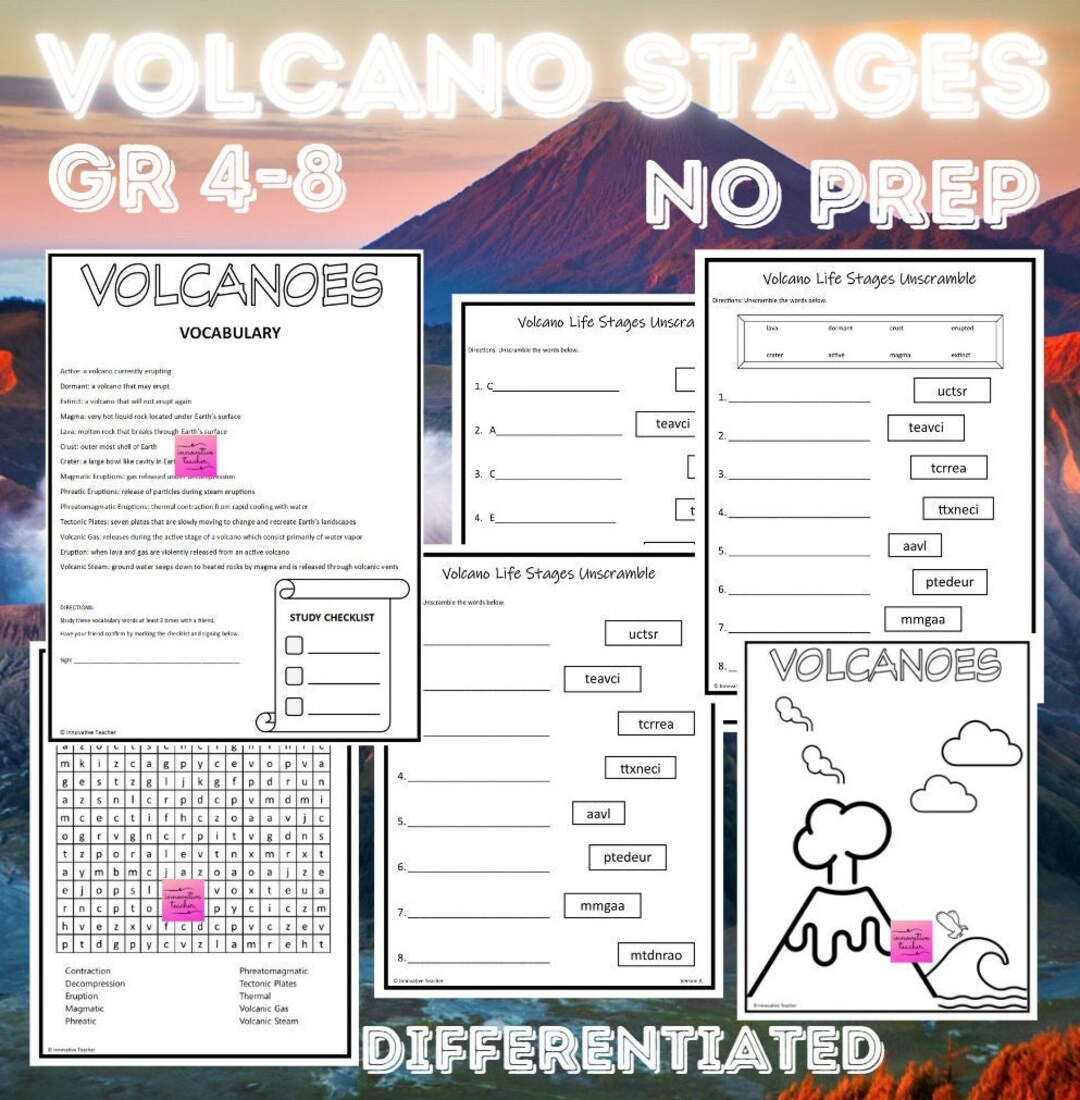 Volcano Stages Worksheets | Middle School Science - Etsy