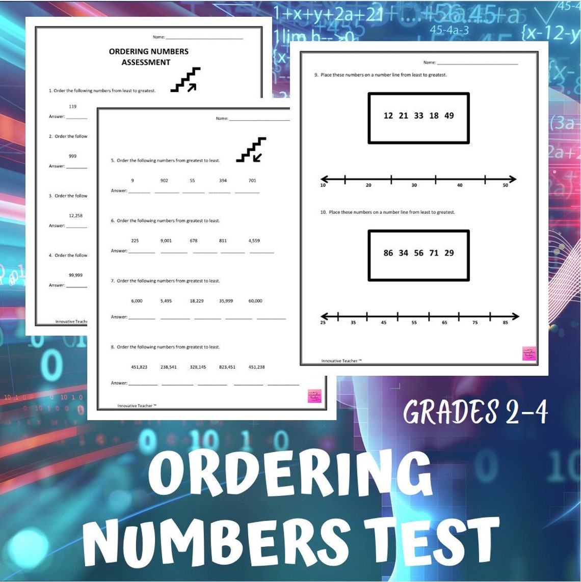 Ordering Numbers Math Assessment - Etsy