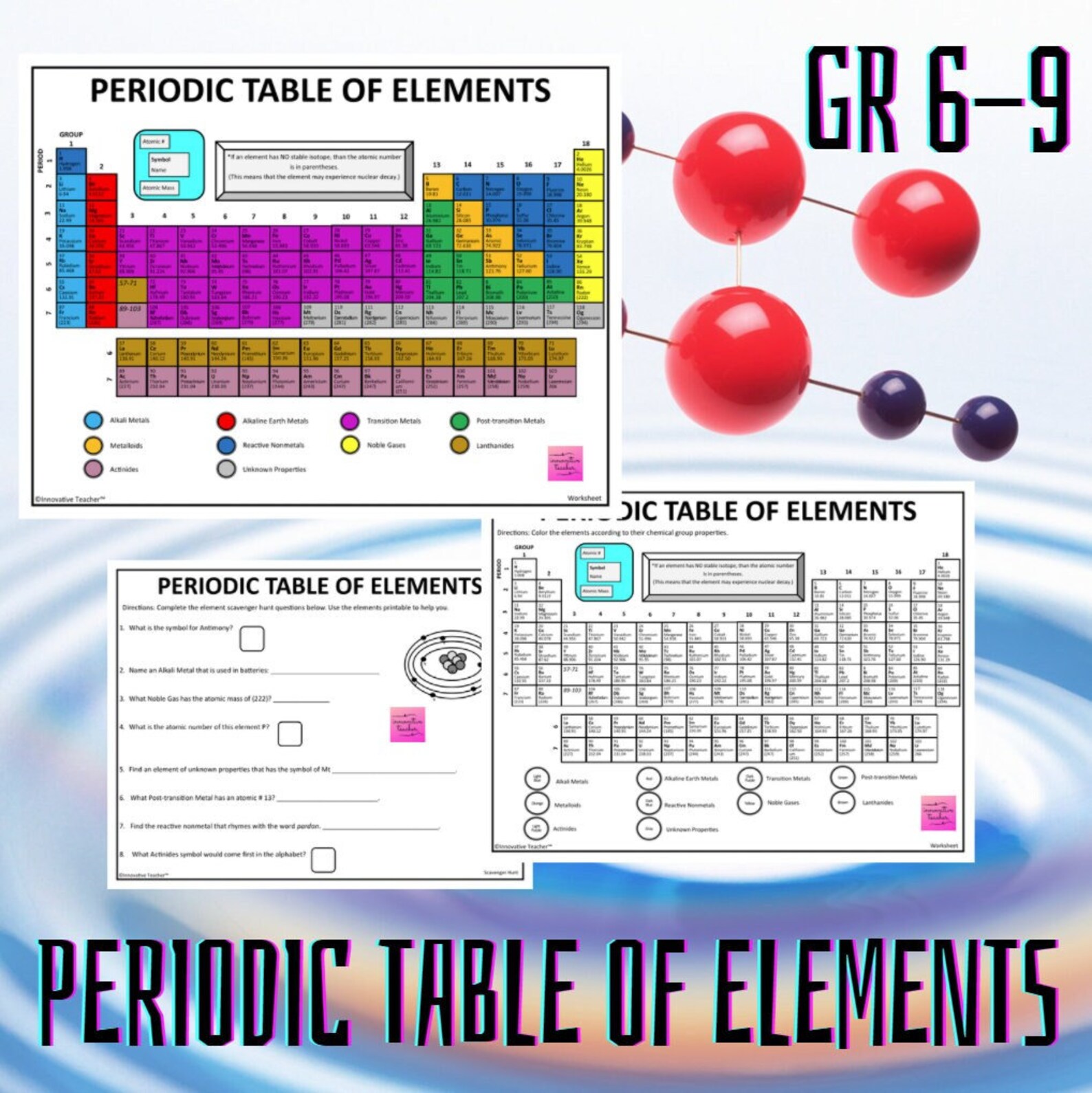 Periodic Table of Elements Printable & Worksheet - Etsy