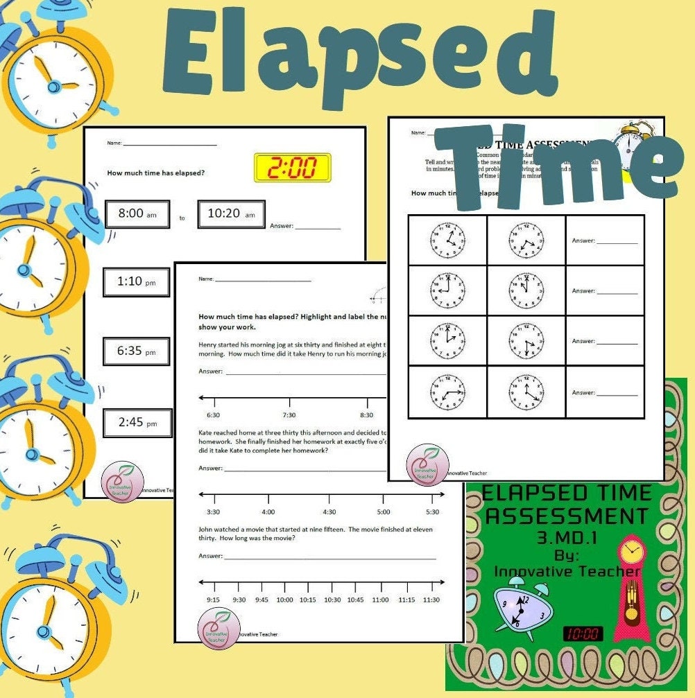 Elapsed Time Math Assessment Grade 3 (MD 1) - Etsy
