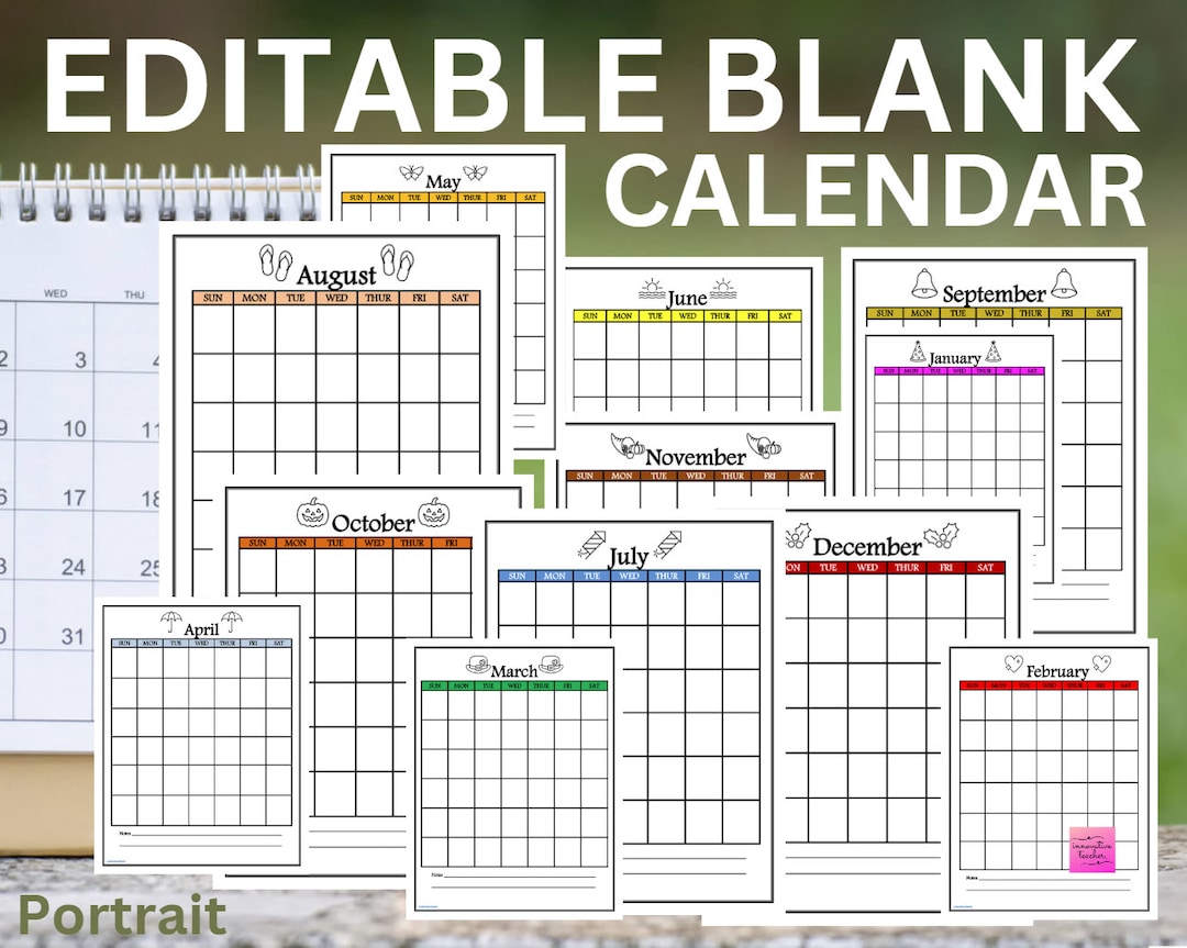 EDITABLE Blank Calendar Portrait - Etsy