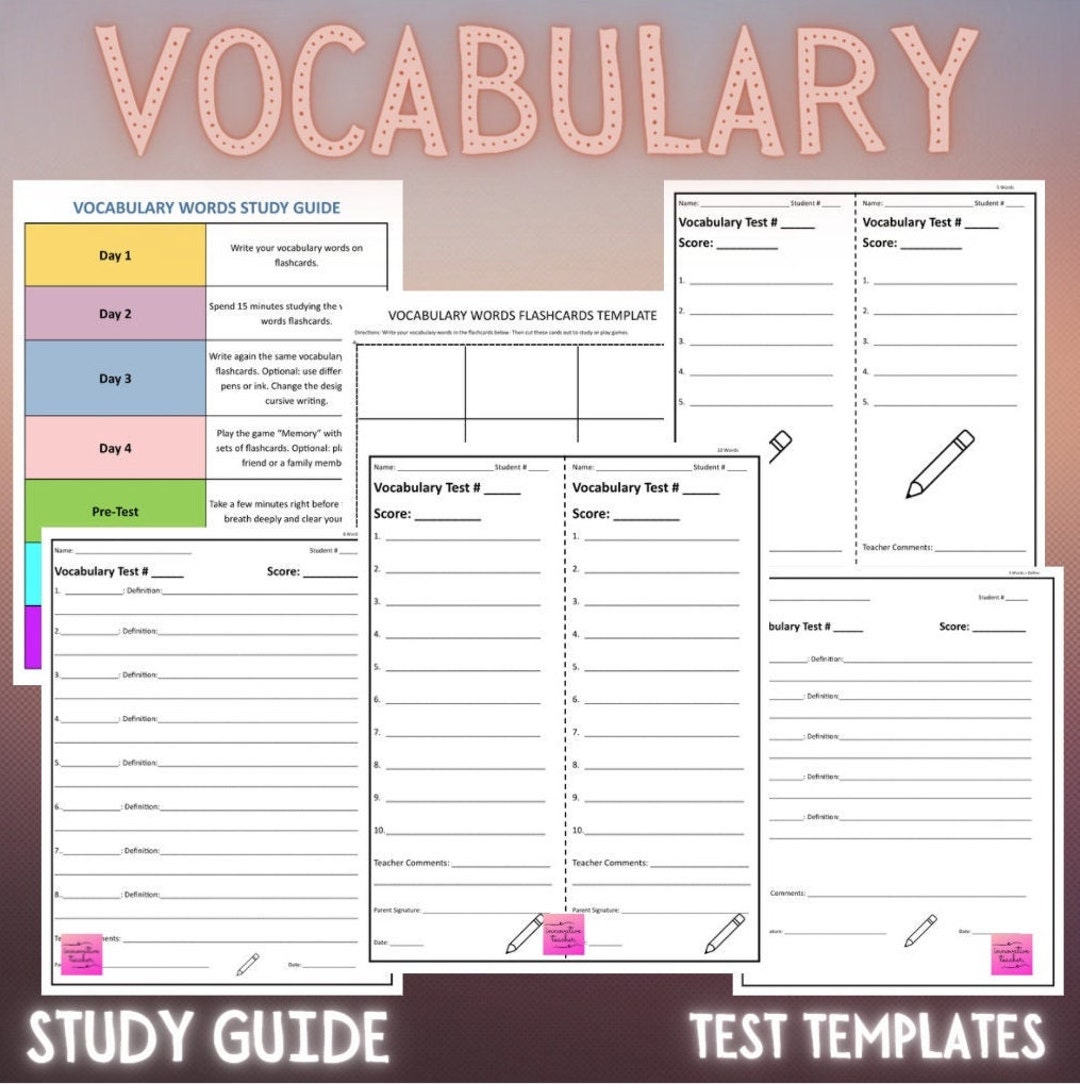 Vocabulary Study Guide & Test Templates - Etsy