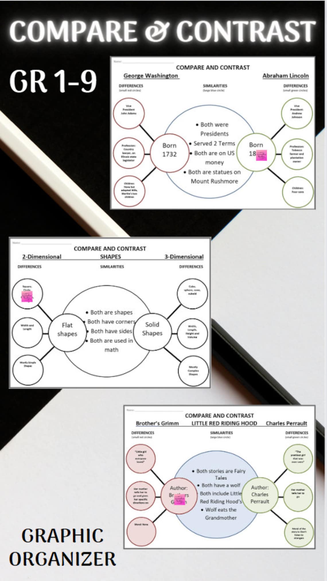 Compare and Contrast Graphic Organizer - Etsy