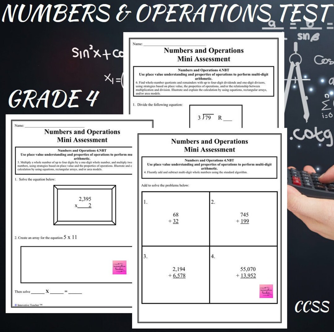 Numbers and Operations Assessments Grade 4 (NBT.4-6) - Etsy