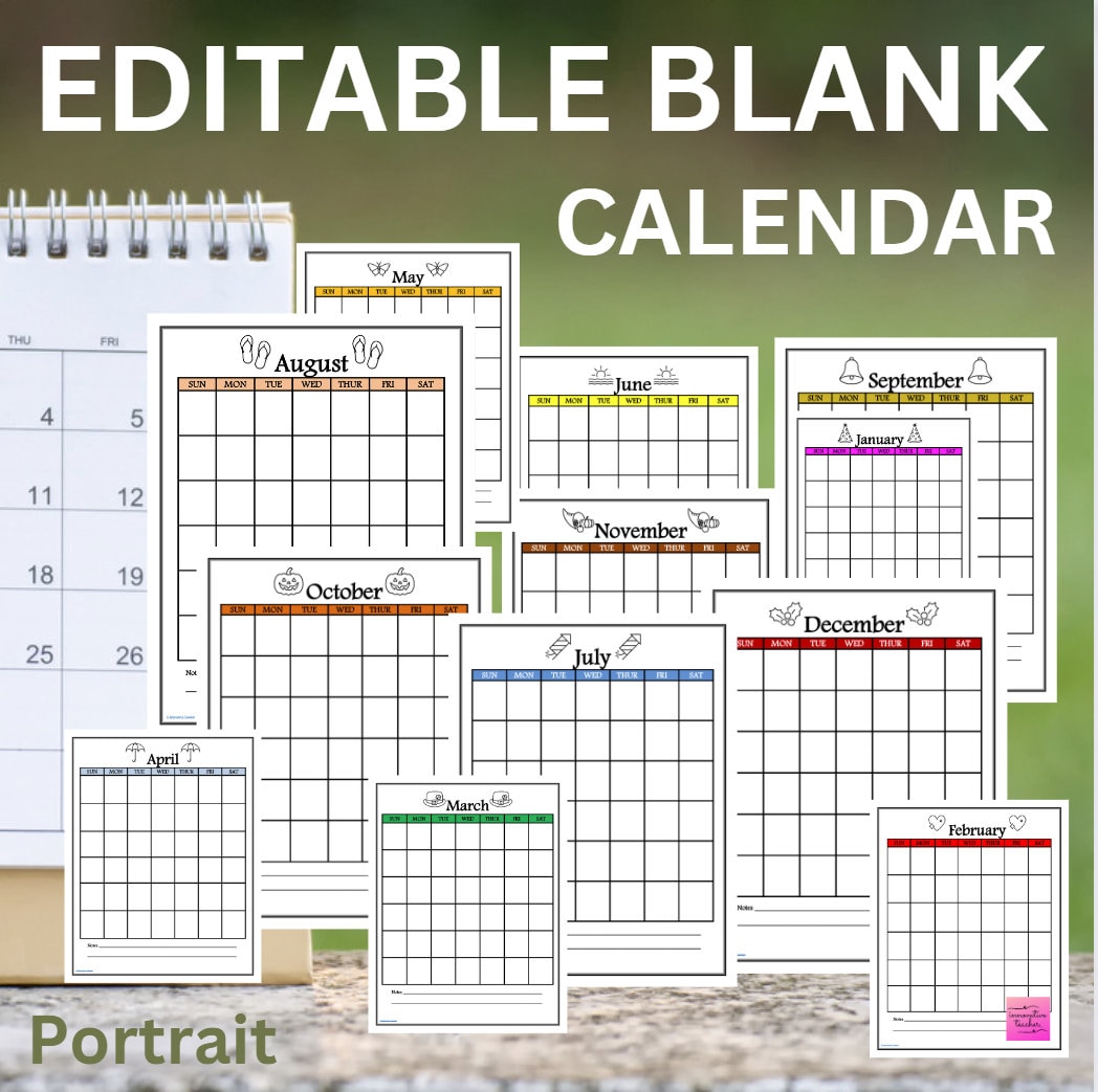 EDITABLE Blank Calendar | Portrait - Etsy