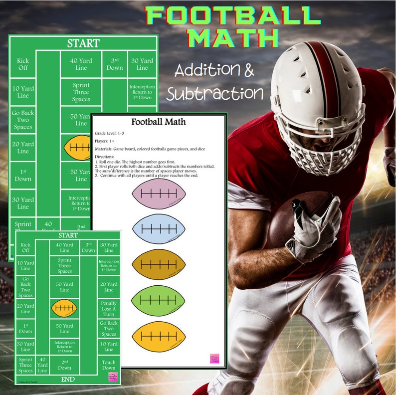 Football Addition or Subtraction Math Game & Boards - Etsy