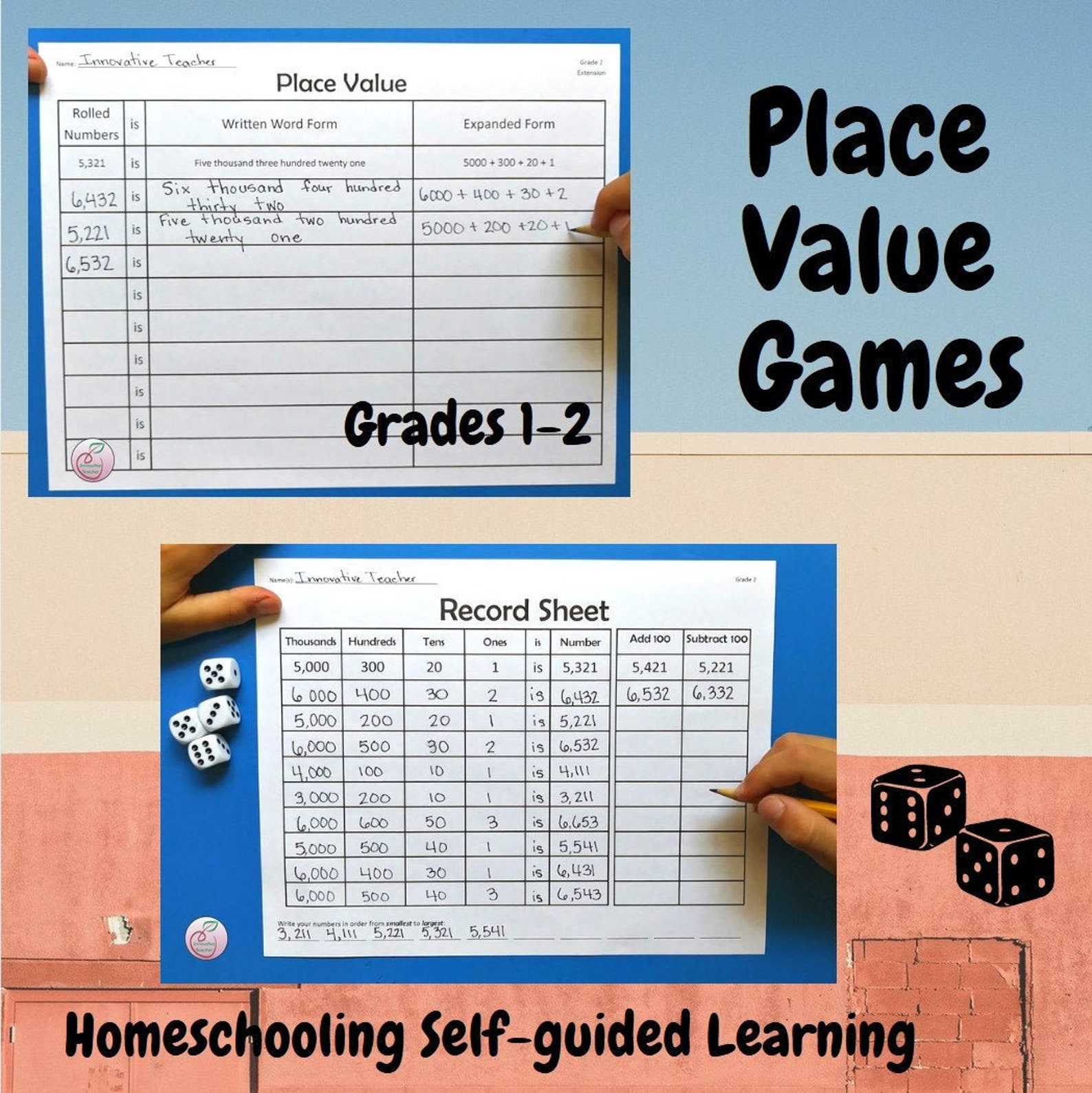 Place Value Dice Math Game Grades 1-2 - Etsy