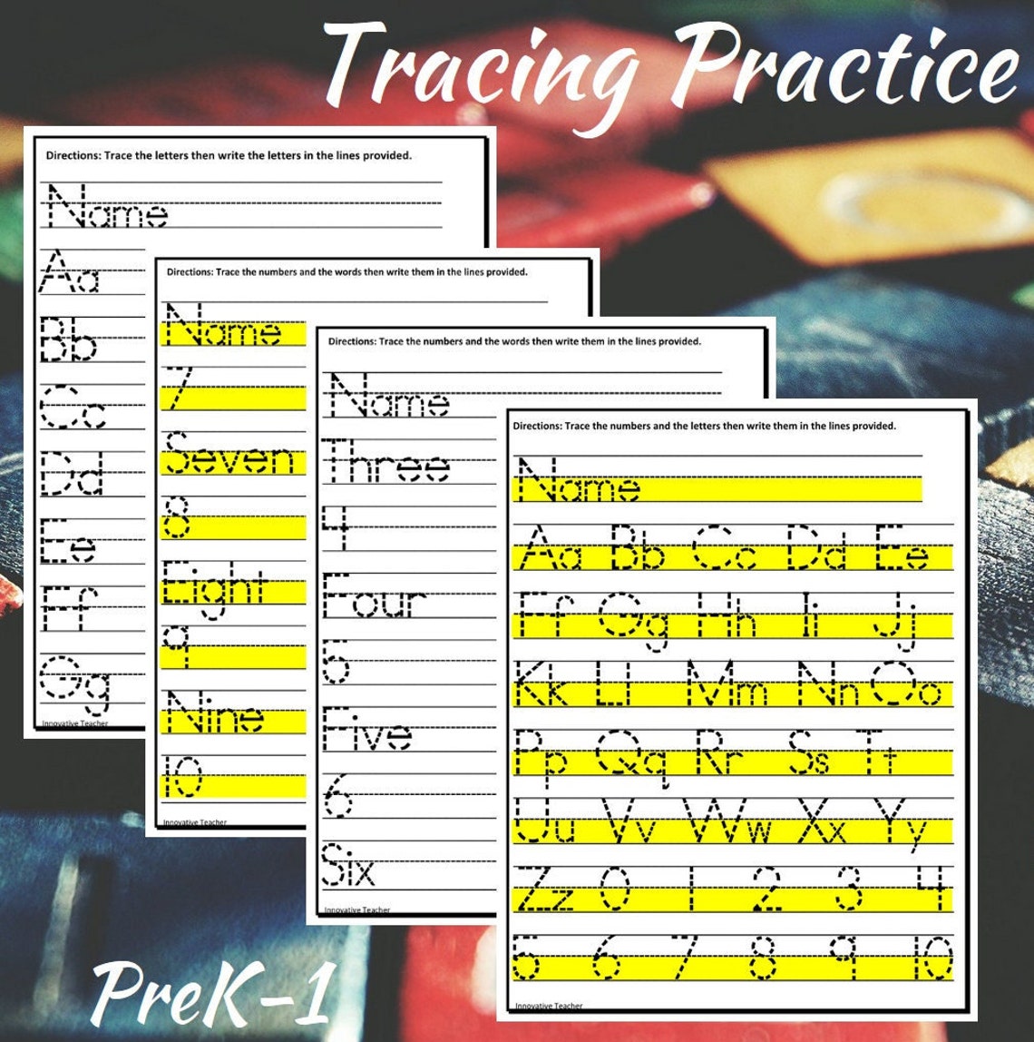 Tracing Letters A-Z and Numbers 0-10 Prek-1 Writing Worksheets - Etsy