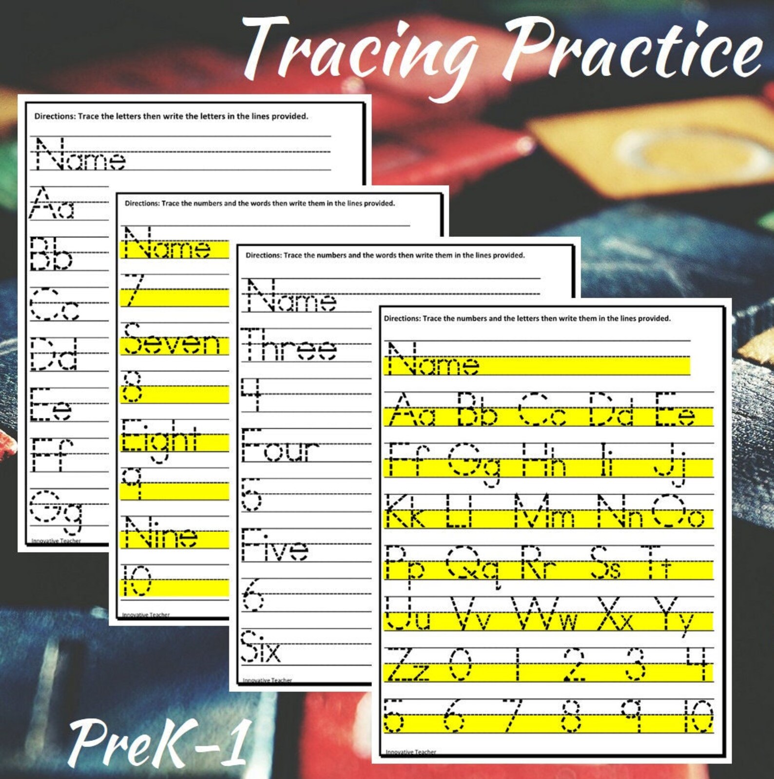 Tracing Letters A-Z and Numbers 0-10 Prek-1 Writing Worksheets - Etsy