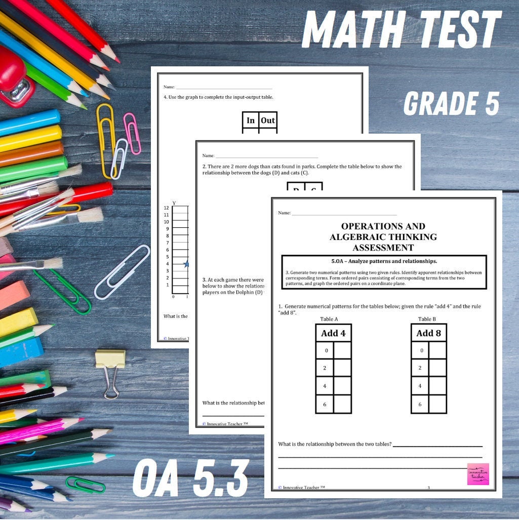 Operations and Algebraic Thinking Math Assessment Grade 5 - Etsy