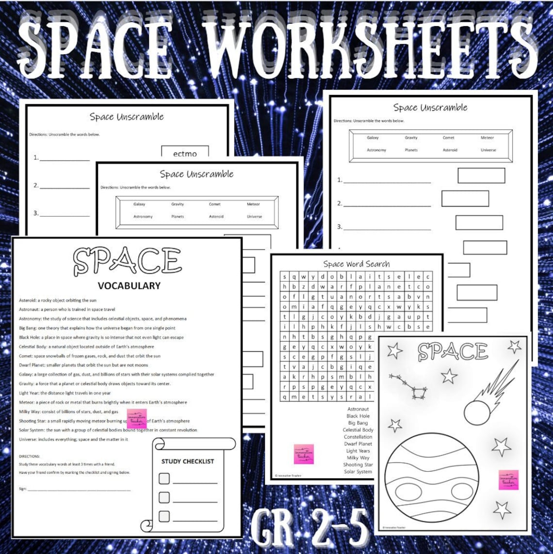 Space Printable Worksheets - Etsy Space Printable Worksheets - Etsy