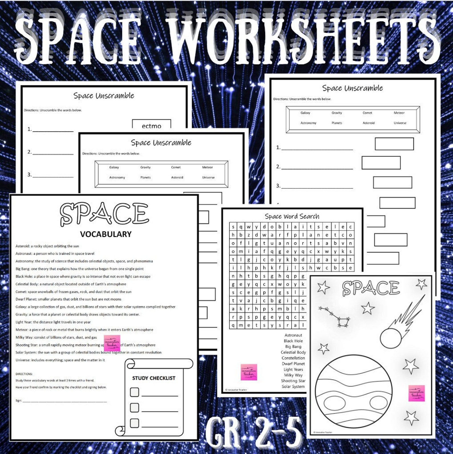 Space Printable Worksheets - Etsy