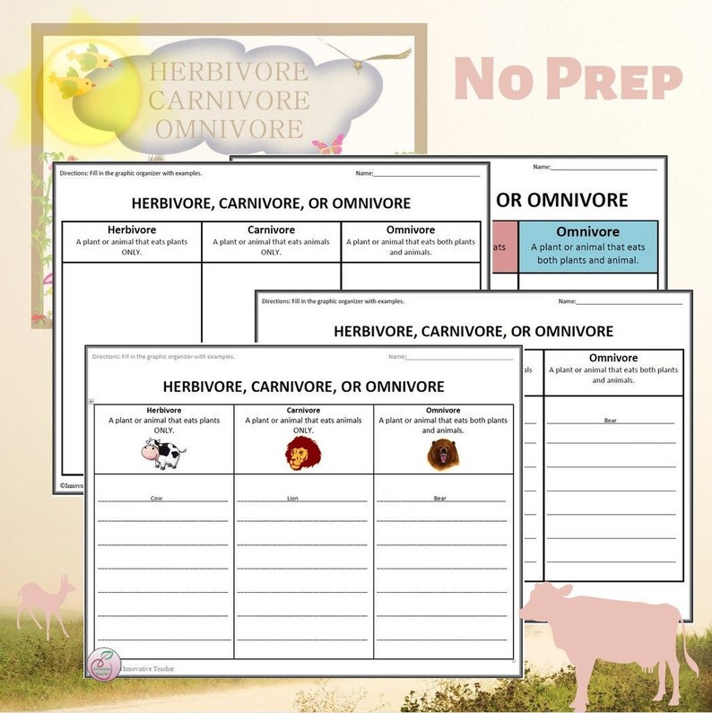 Herbivore Carnivore Omnivore Science Graphic Organizer - Etsy