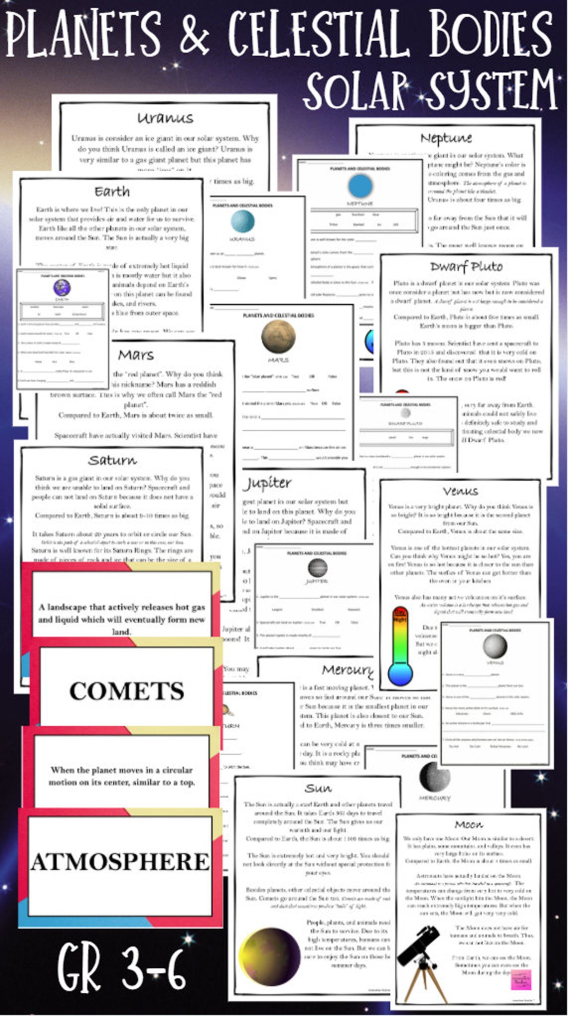 Planets and Celestial Bodies NO PREP Science Worksheets - Etsy