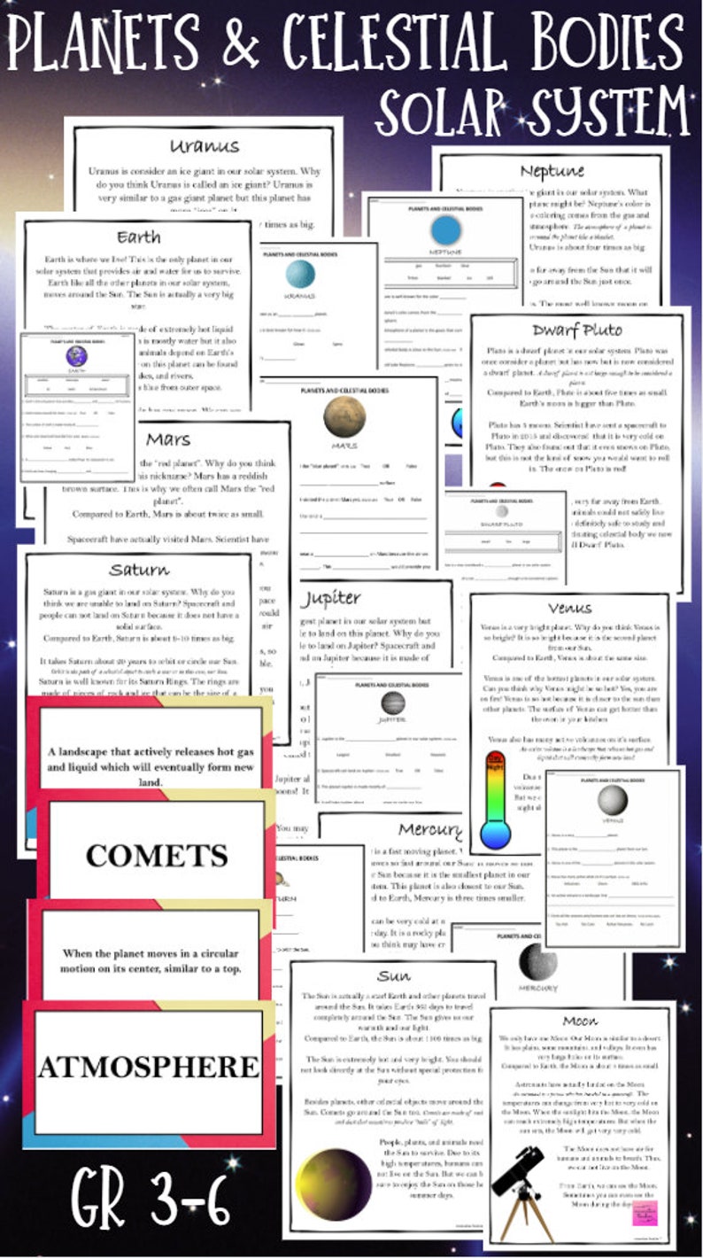 Planets and Celestial Bodies NO PREP Science Worksheets - Etsy